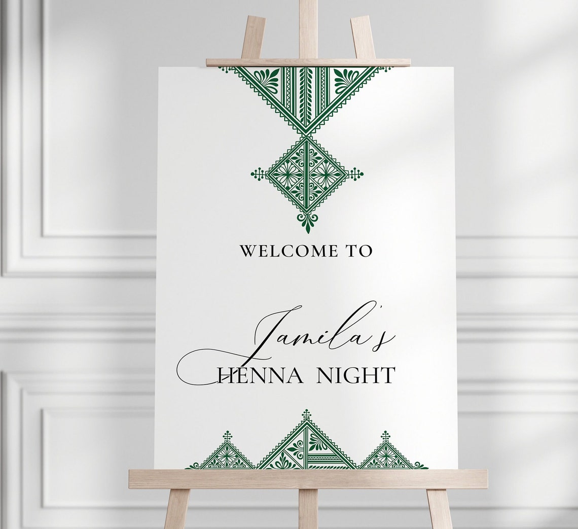 HENNA WELCOME SIGN , Green Fessi Docorated Welcome Sign , Traditional ...