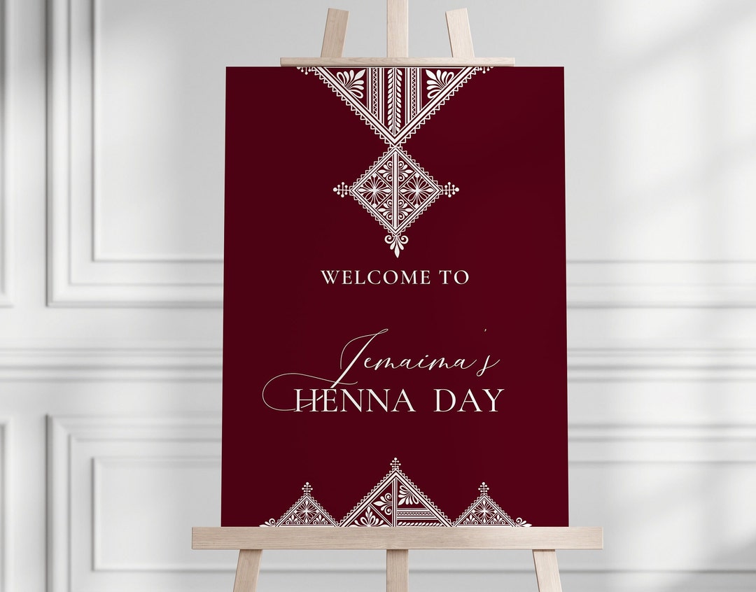 HENNA WELCOME SIGN , Bordeaux Red Fessi Decorated Welcome Sign ...