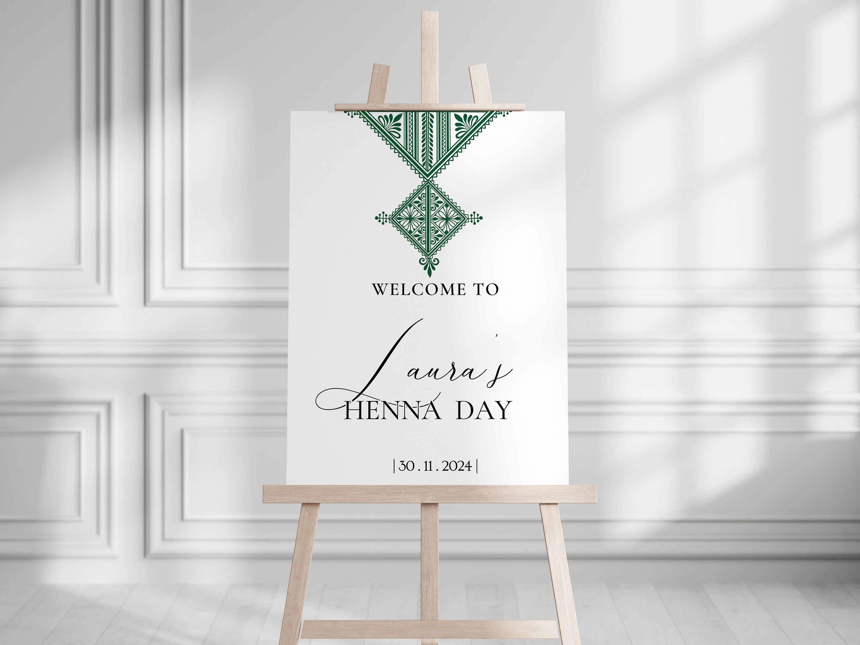 HENNA WELCOME SIGN , Green Fessi Welcome Sign , Traditional Wedding ...