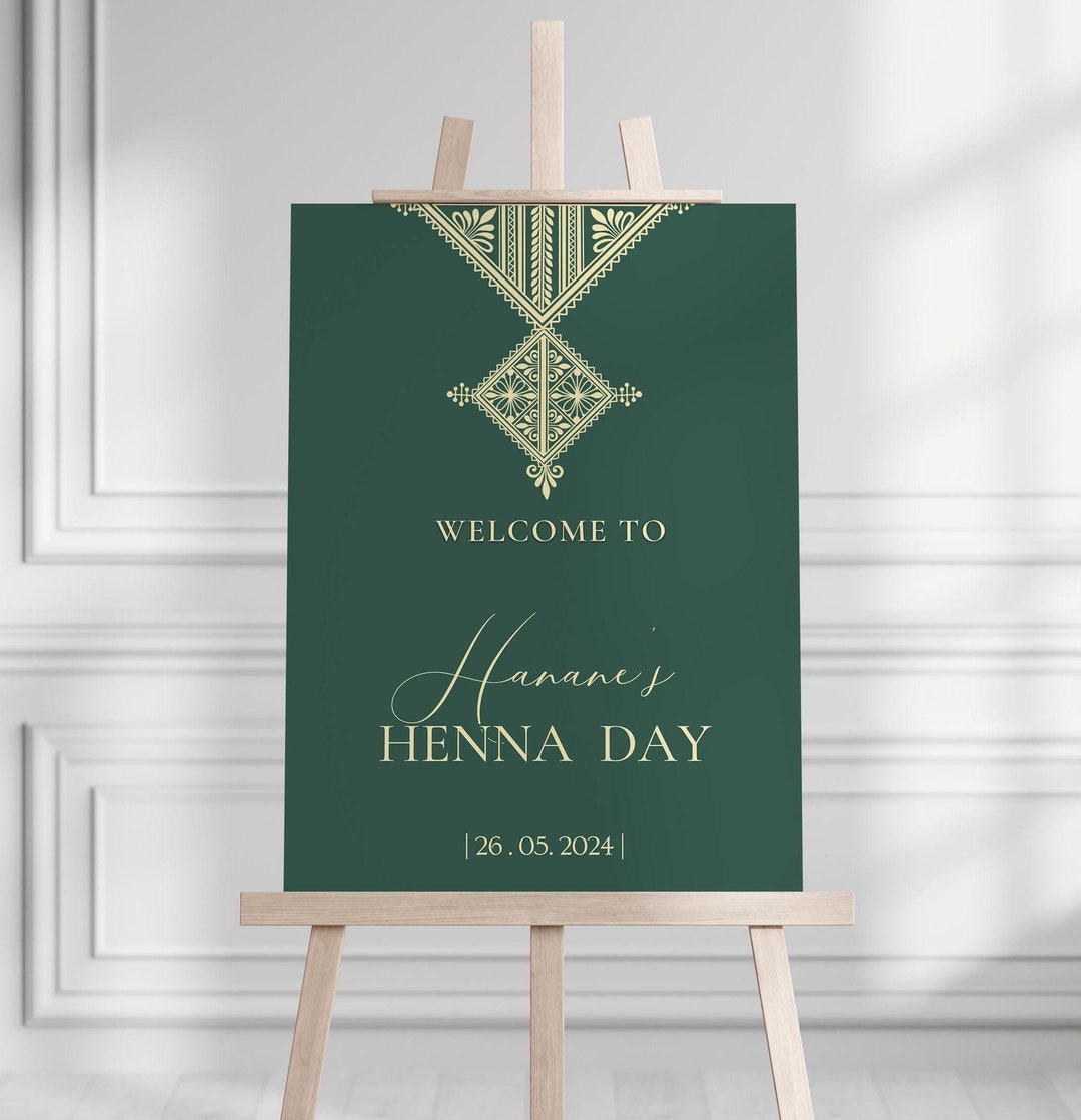 HENNA WELCOME SIGN | Green Gold Welcome Sign | Traditional Walima ...