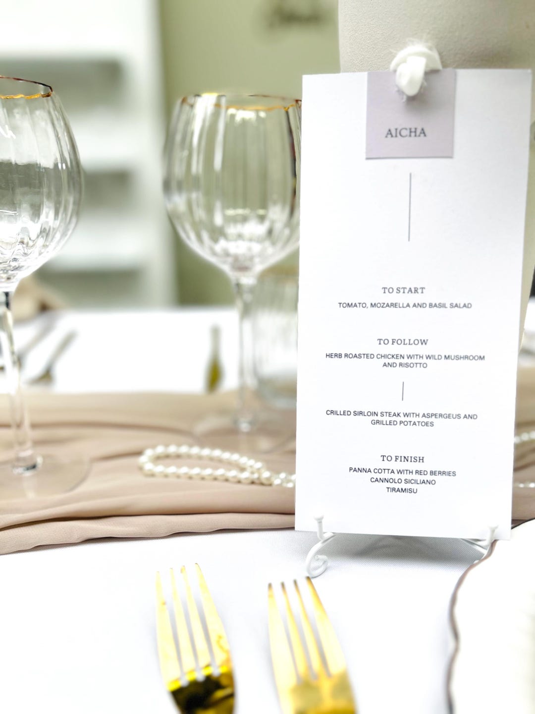 Physical Custom Wedding Menu Beige Place Card With Names ...