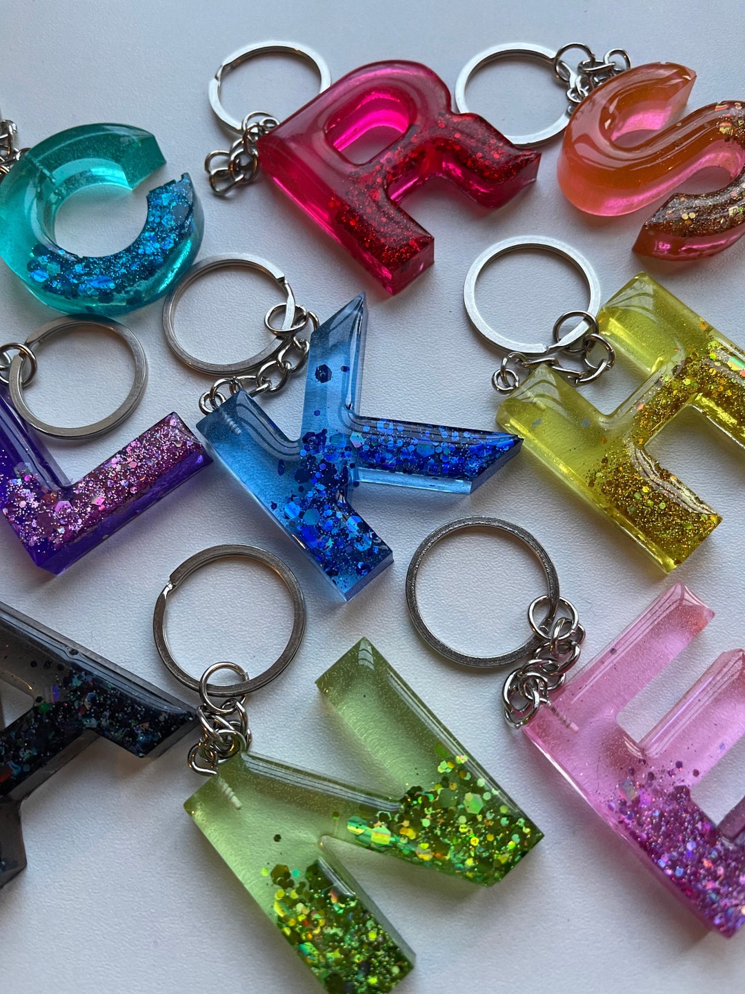 Personalised Initial Resin Keyring | Letter Resin Keyring | Glitter ...