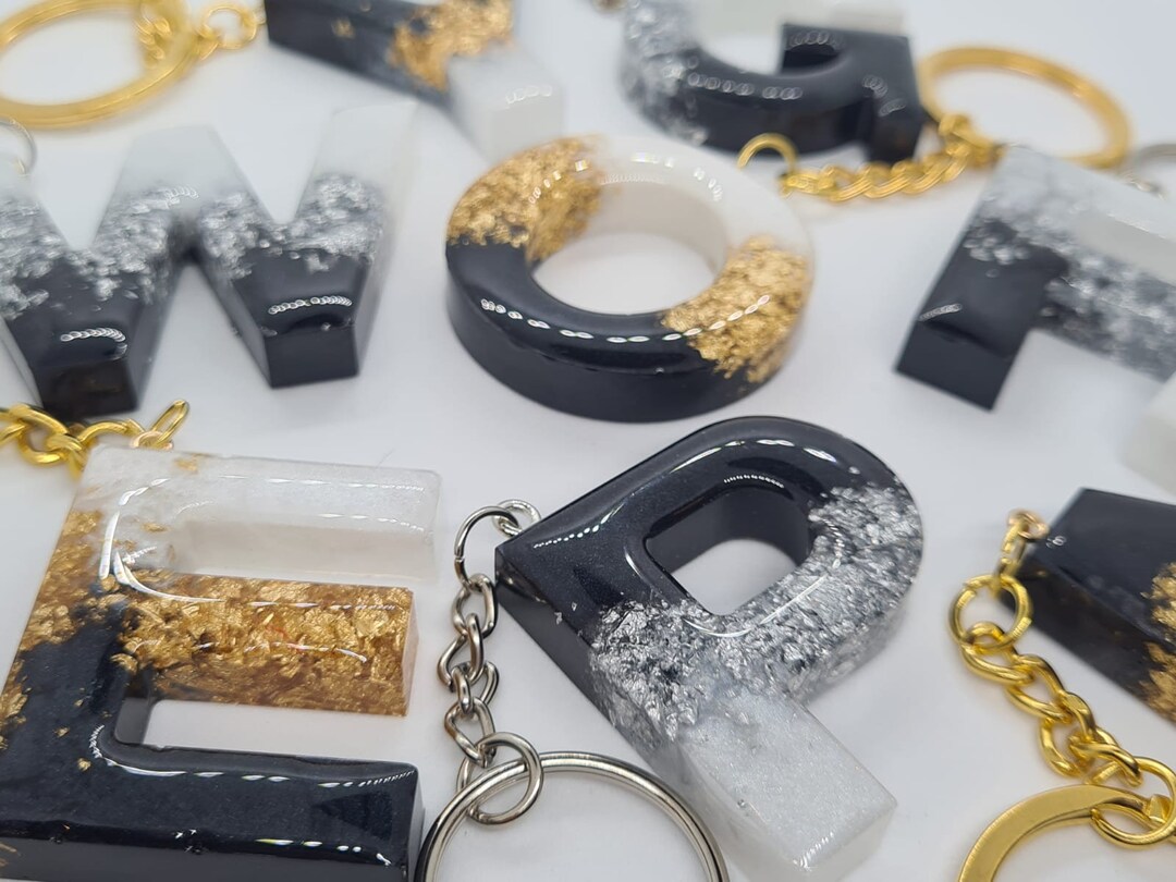 Personalised Initial Resin Keyring | Letter Resin Keyring | Monochrome ...