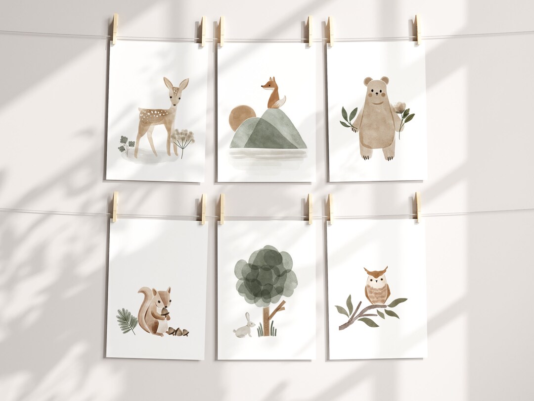 Boho Woodland Nursery Print Set: Sage Green Tree Decor (digital ...