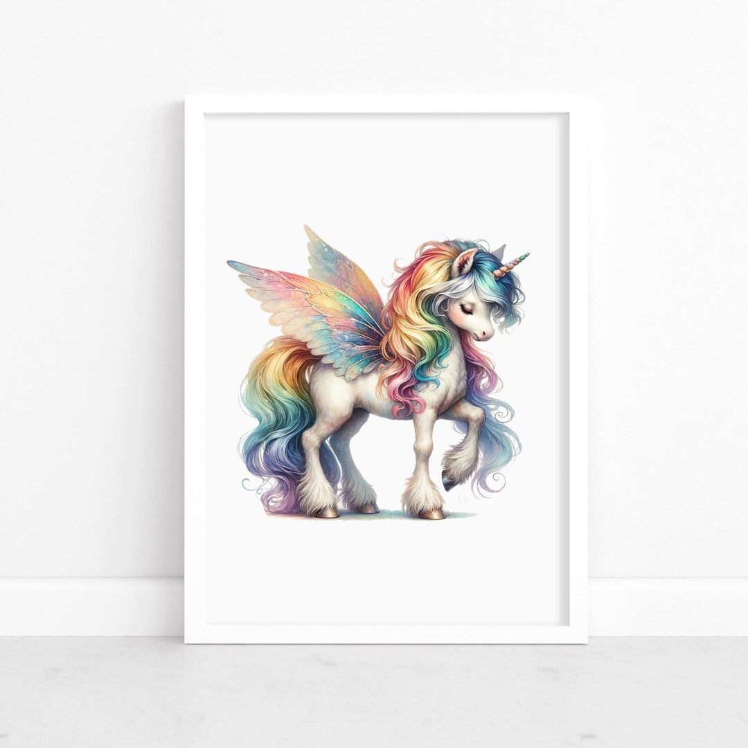 Rainbow Unicorn Poster: Girls Bedroom Decor, Playroom Art (digital ...