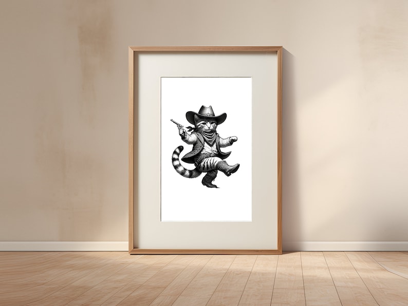 Funny Cowboy Cat Art Print: Retro Western Decor (digital Download) - Etsy