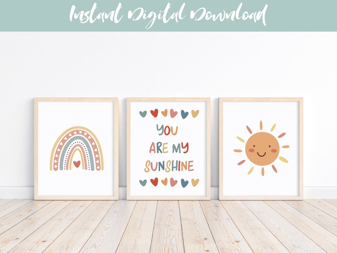 Set of 3 Prints, Rainbow Nursery, You Are My Sunshine, Sun Nursery ...