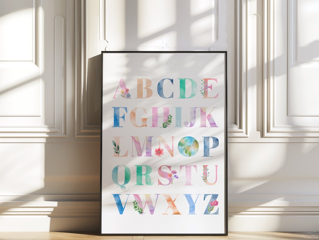 Floral Alphabet Poster, Pastel Alphabet, Educational Wall Art, Rainbow ...