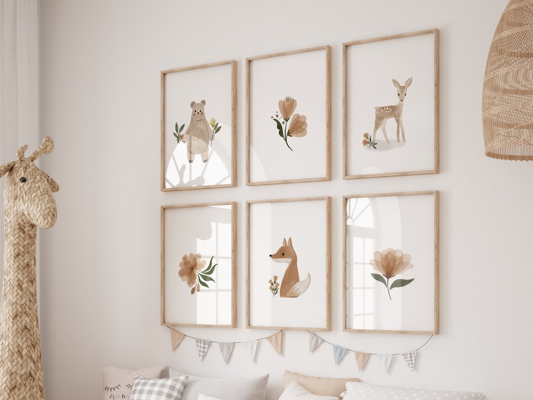 Set of 6 Woodland, Animal Print Set, Forest Boho Nursery, Fox Woodland ...