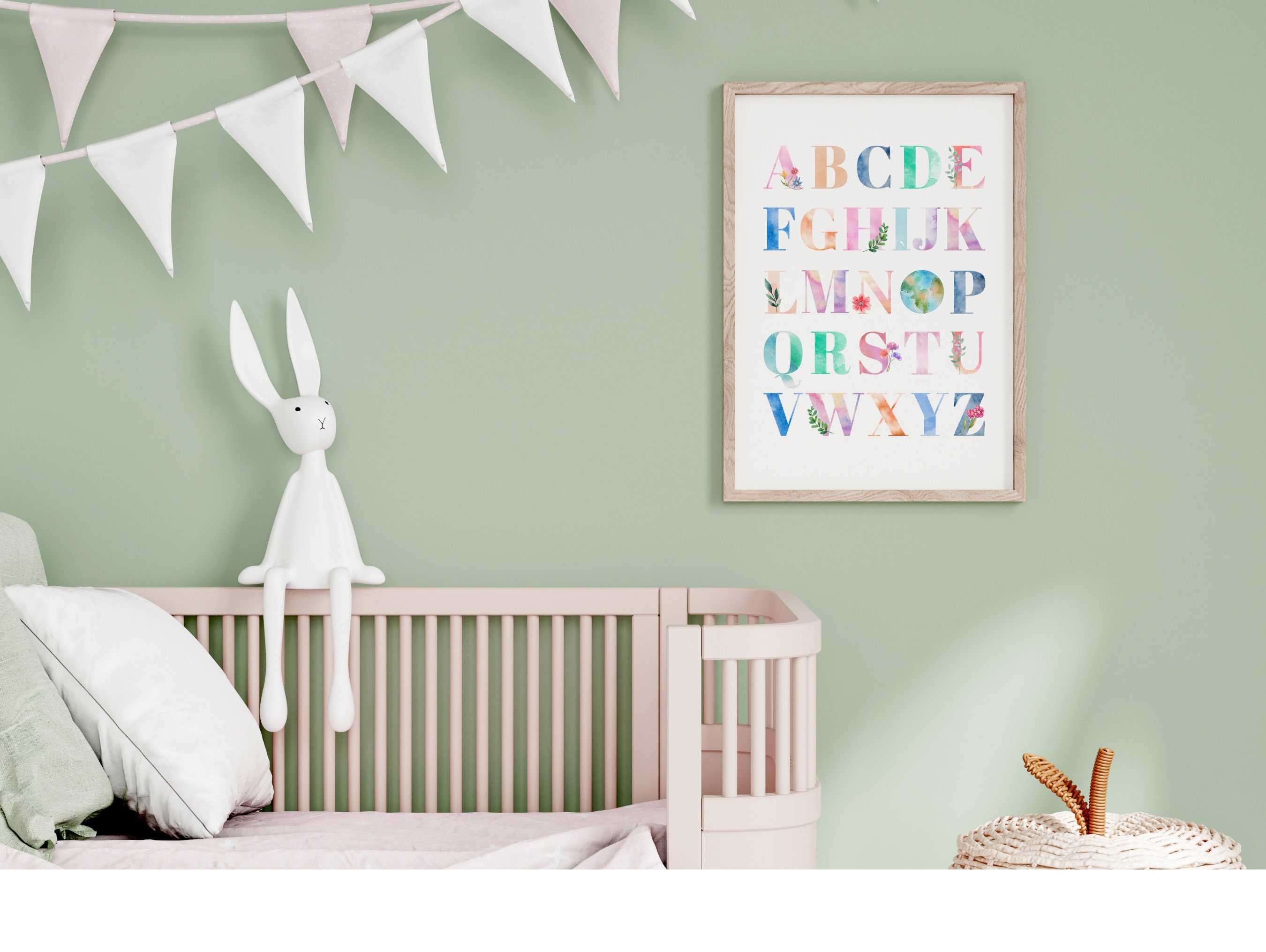 Floral Alphabet Poster, Pastel Alphabet, Educational Wall Art, Rainbow ...