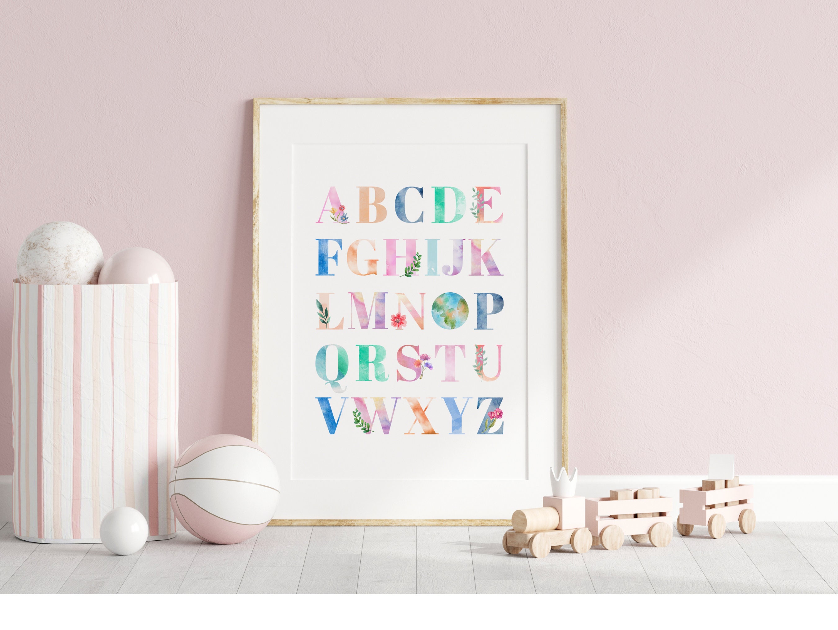 Floral Alphabet Poster, Pastel Alphabet, Educational Wall Art, Rainbow ...