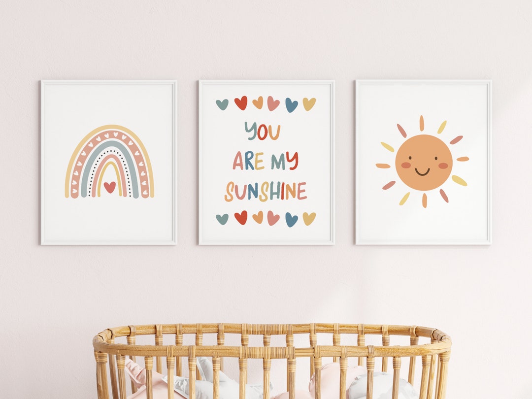 Rainbow Sunshine Nursery Print Set: Boho 'you Are My Sunshine' Art ...