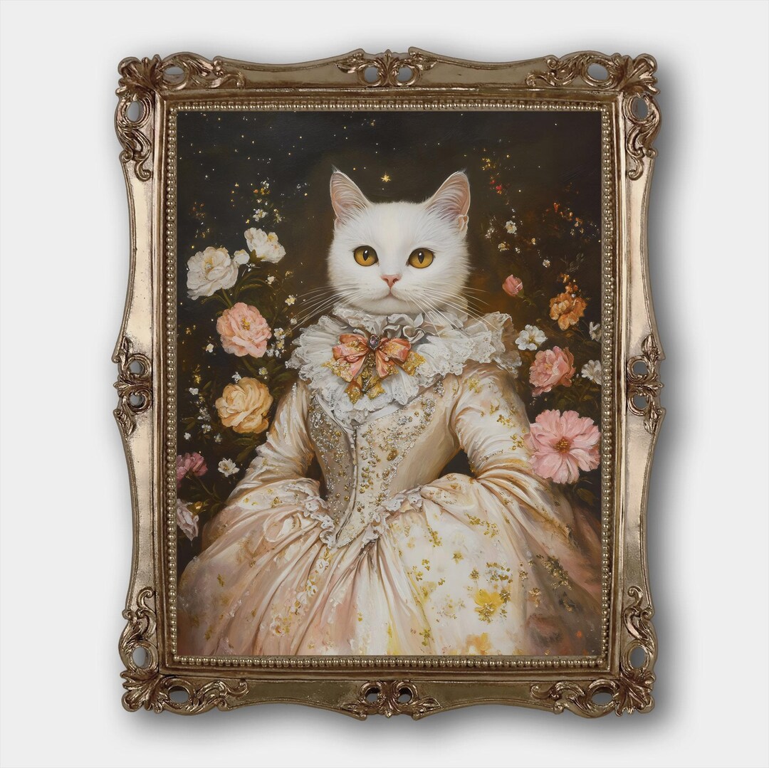 Victorian Cat Portrait Digital Download Print Original Floral Fairycore ...