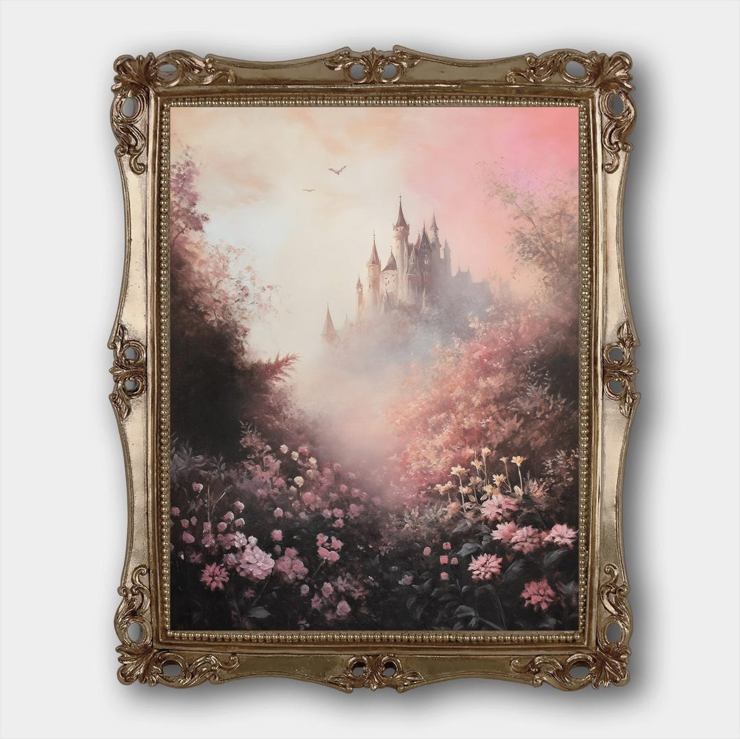 Fairytale Castle Floral Art Print: Pink Fairycore Decor (digital ...