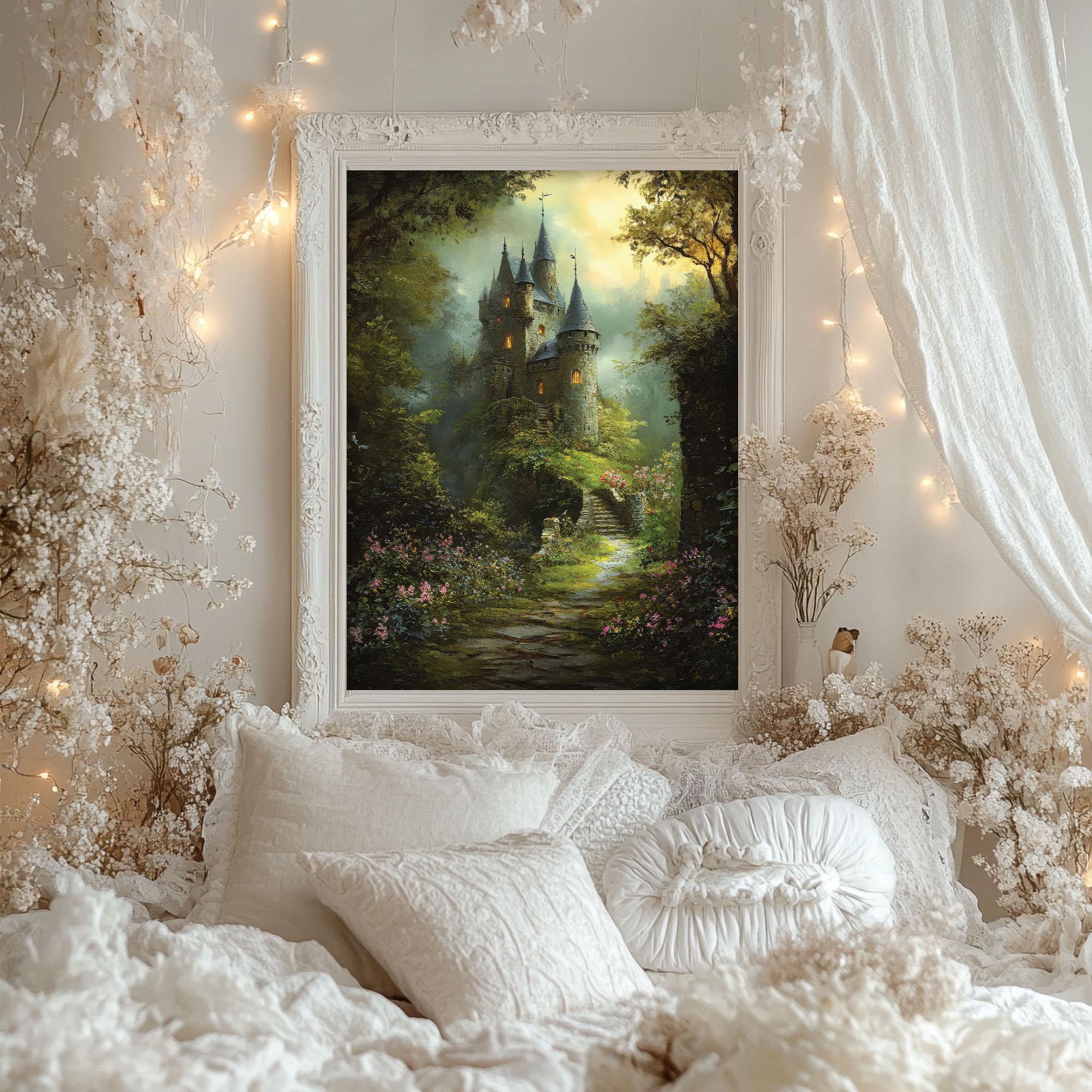 Mystical Castle Floral Art Print, Fairycore Cottagecore Decor (digital ...