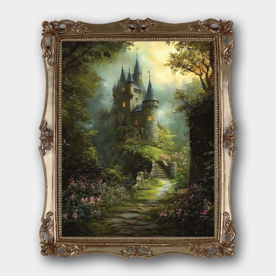 Mystical Castle Floral Art Print, Fairycore Cottagecore Decor (digital ...