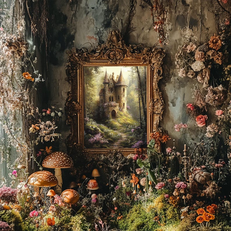 Floral Castle Art Print: Fairycore Cottagecore Home Decor (digital ...