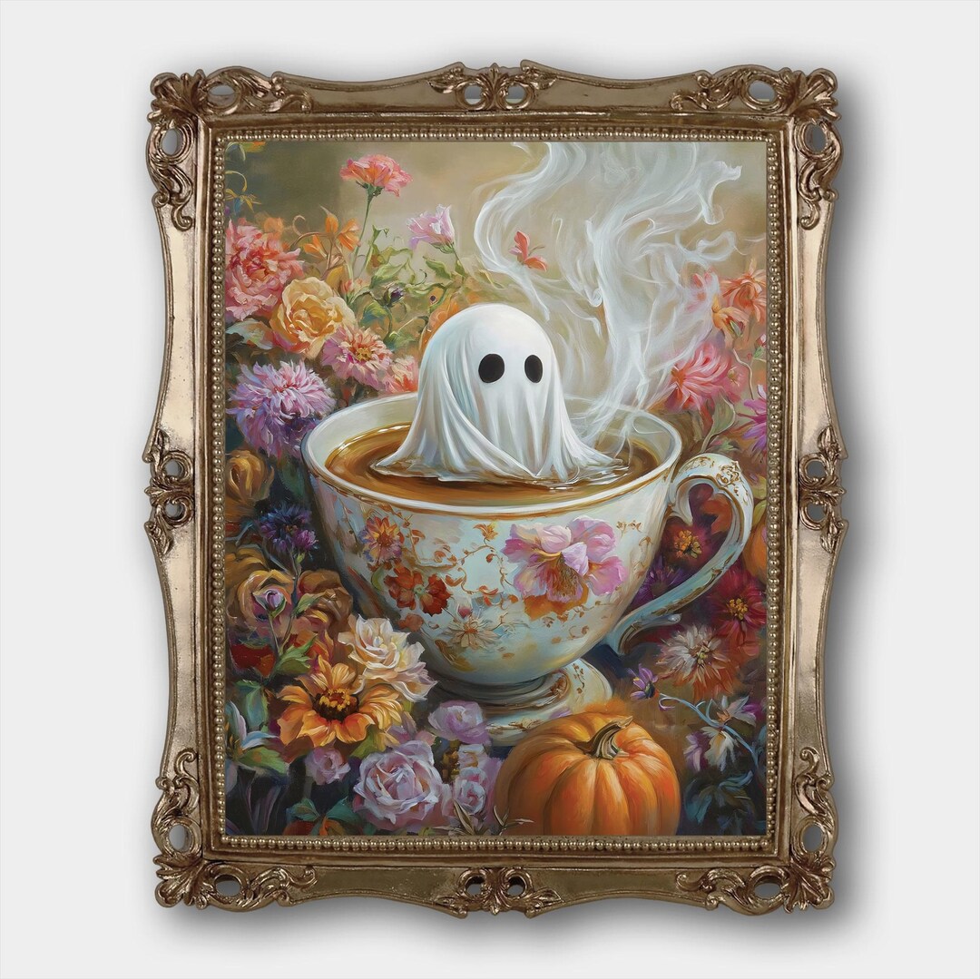 Cute Ghost Digital Download Print Original Coffee Lover Art Painting ...