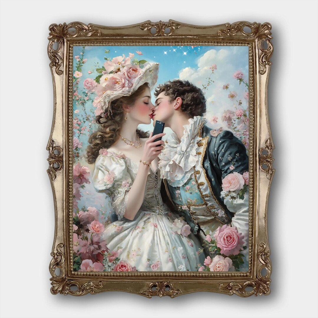 Whimsical Rococo Couple Art Print: Romantic Floral Painting (digital ...