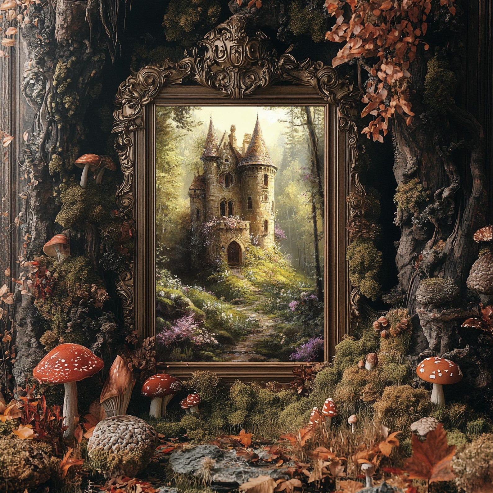 Floral Castle Art Print: Fairycore Cottagecore Home Decor (digital ...