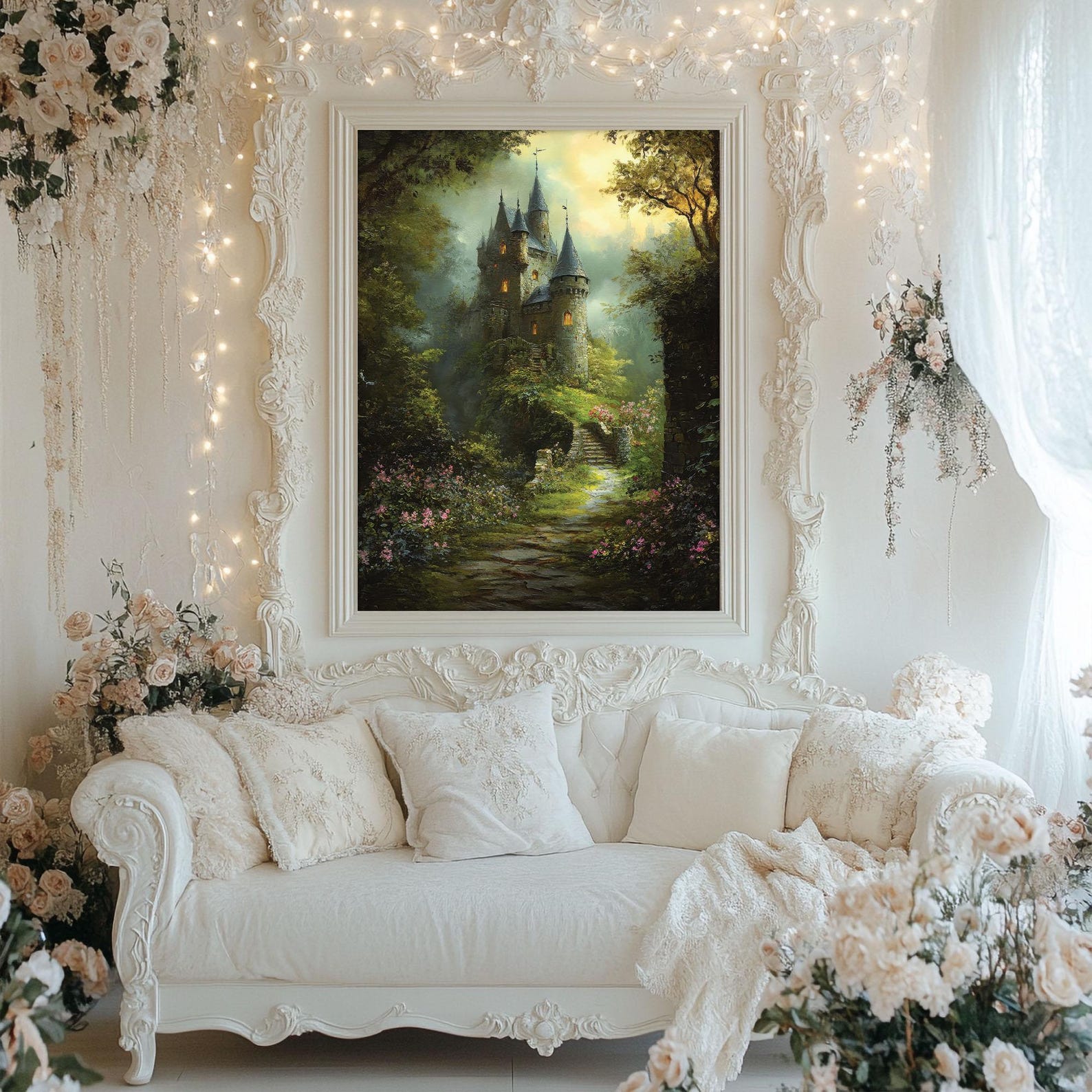 Mystical Castle Floral Art Print, Fairycore Cottagecore Decor (digital ...