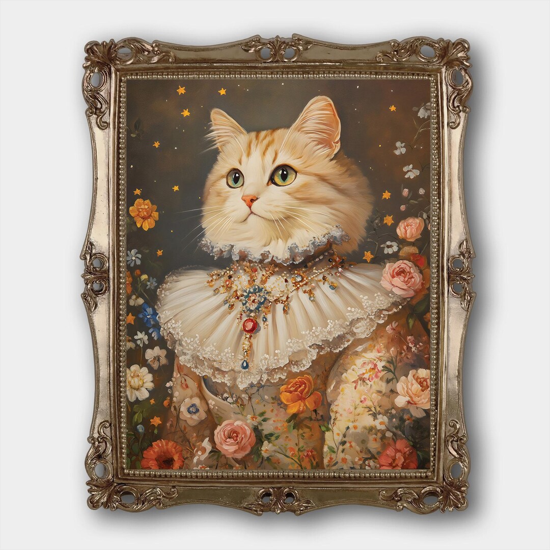 Victorian Cat Portrait Digital Download Print Original Floral Fairycore ...