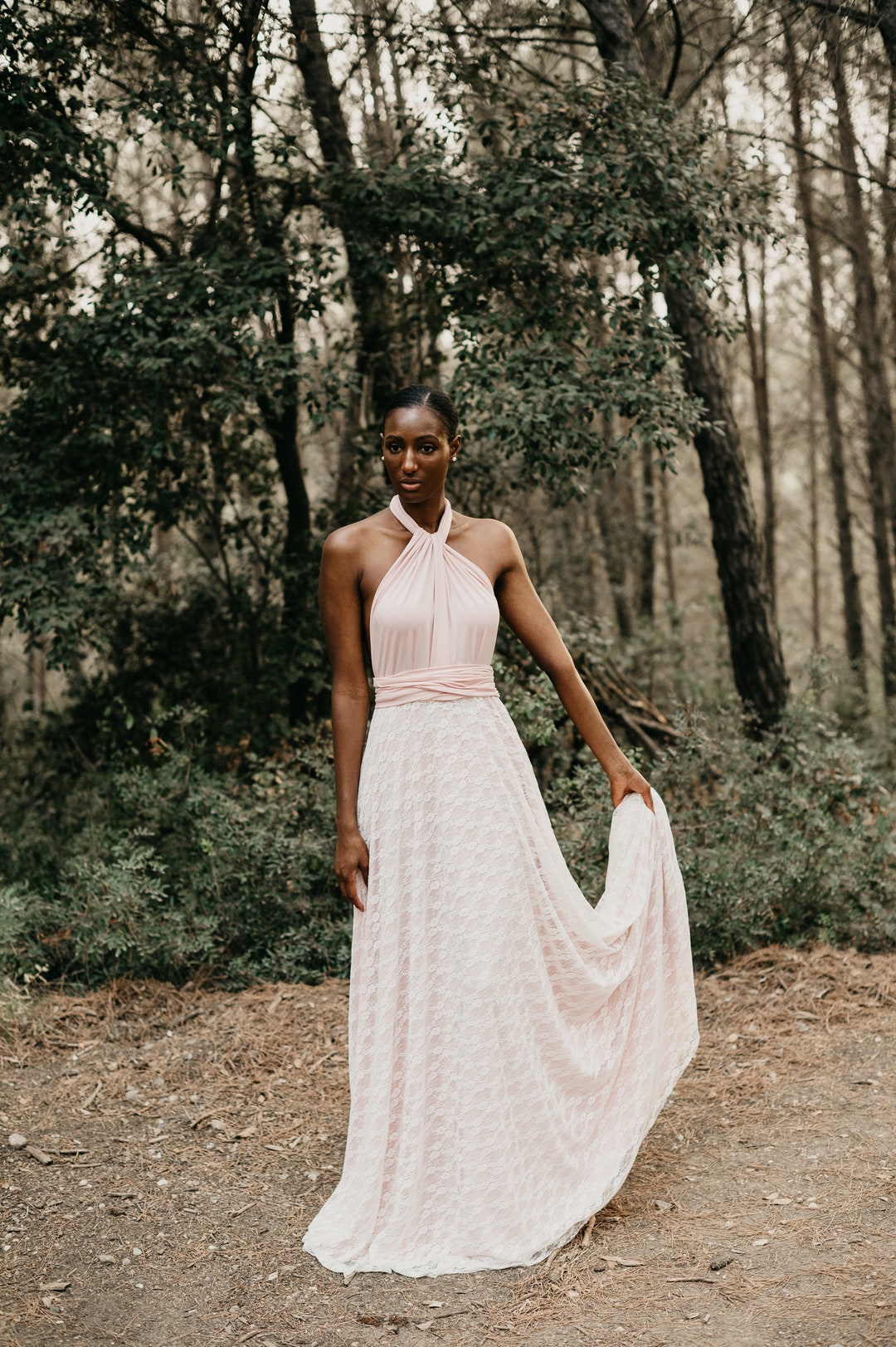 Light Pink Infinity Dress With Ivory Lace Overskirt - Etsy