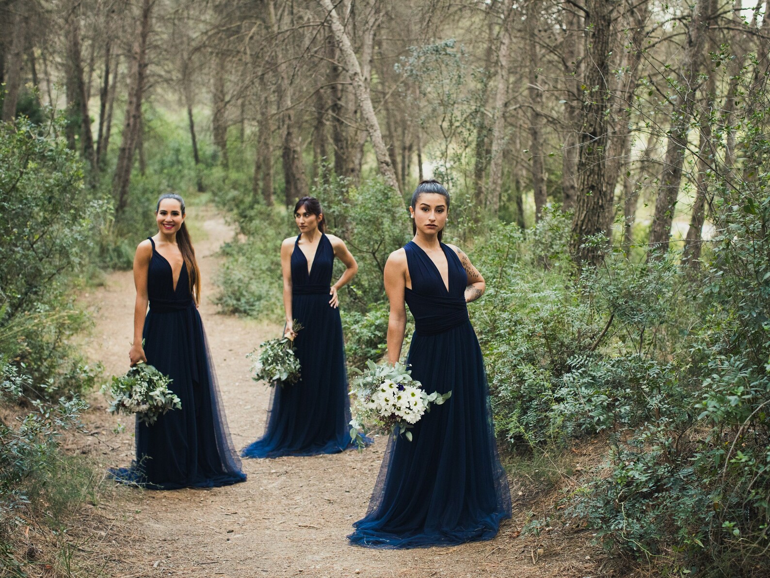 Long Navy Evening Dress With Navy Tulle Overskirt, Long Navy Infinity ...