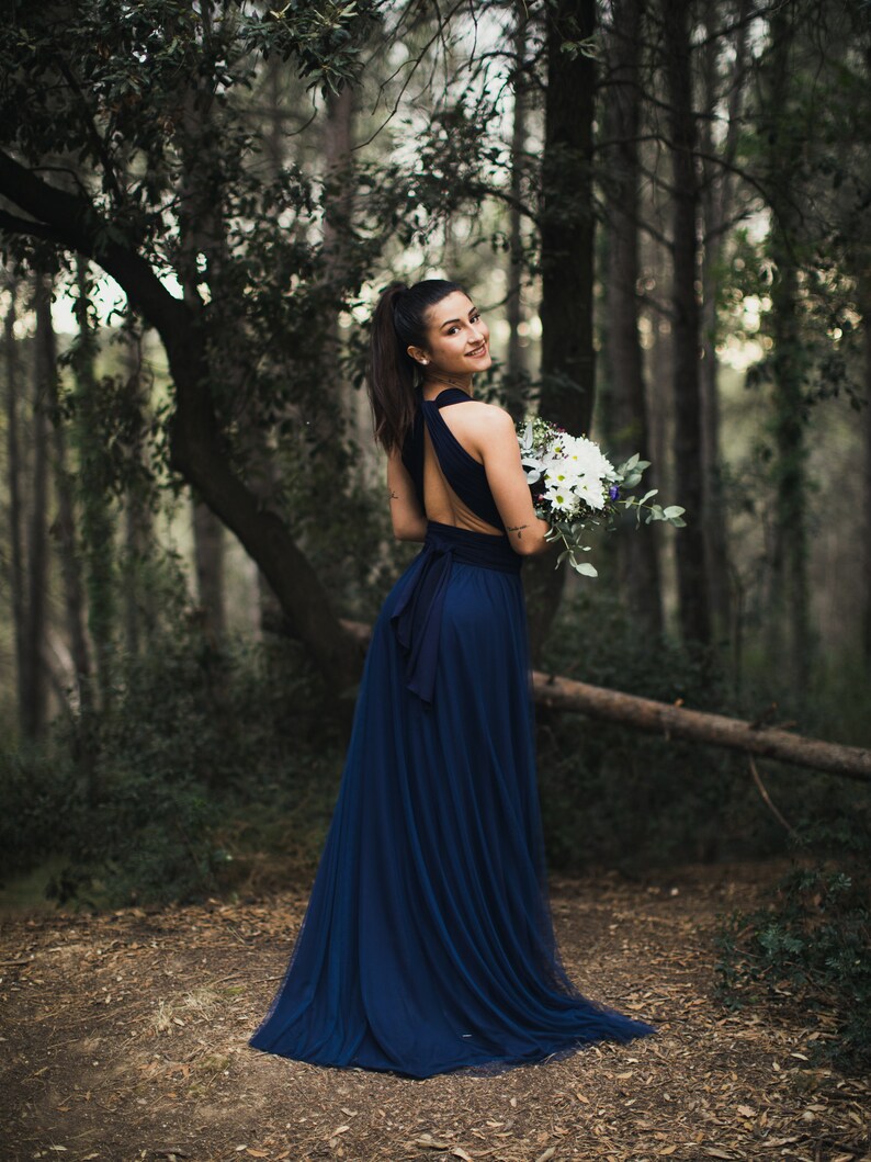 Navy Infinity Dress: Elegant Long Bridesmaid or Cocktail Gown - Etsy