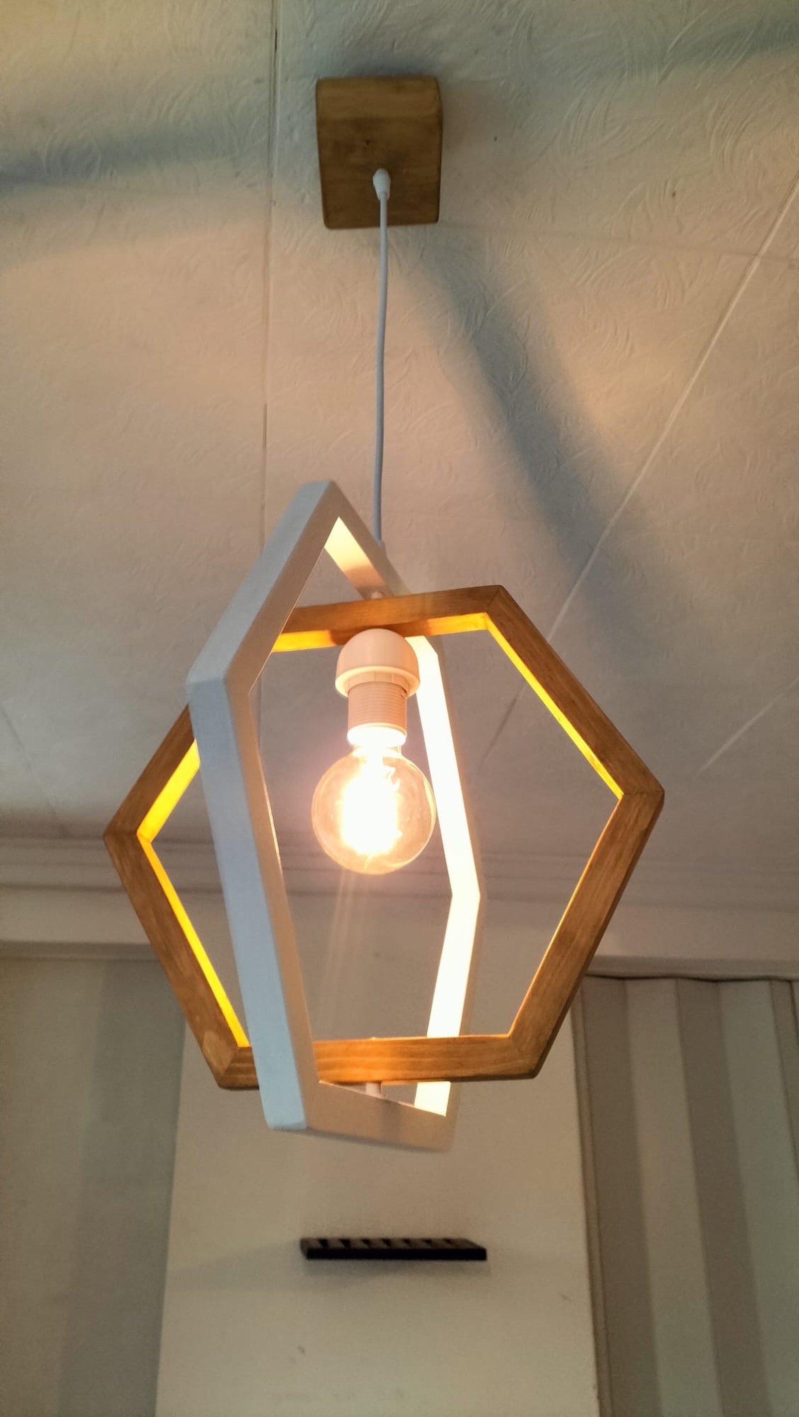 Wooden Rhombus Chandelier, Wooden Pendant Light Fixture, Contemporary ...