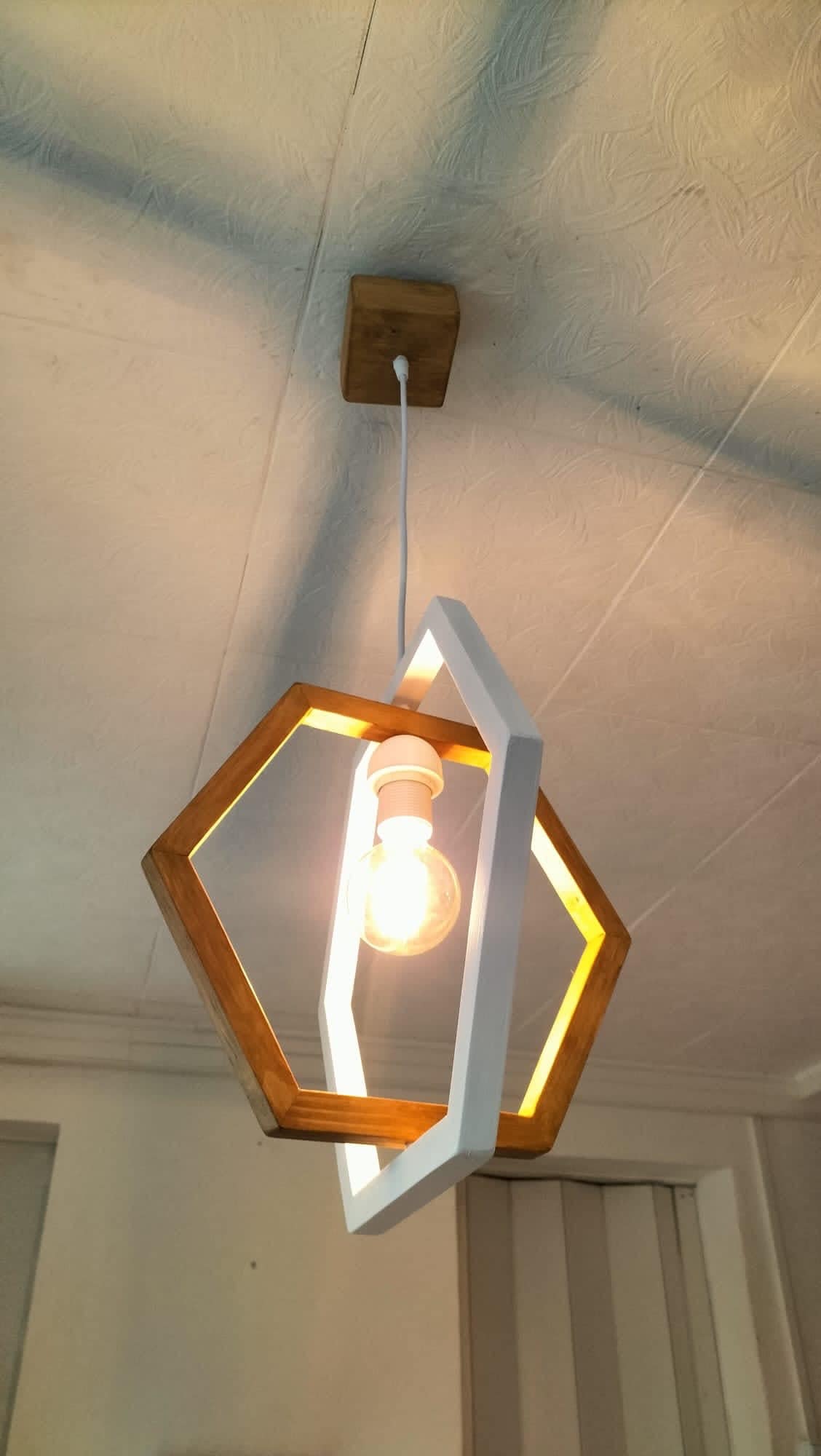 Wooden Rhombus Chandelier, Wooden Pendant Light Fixture, Contemporary ...