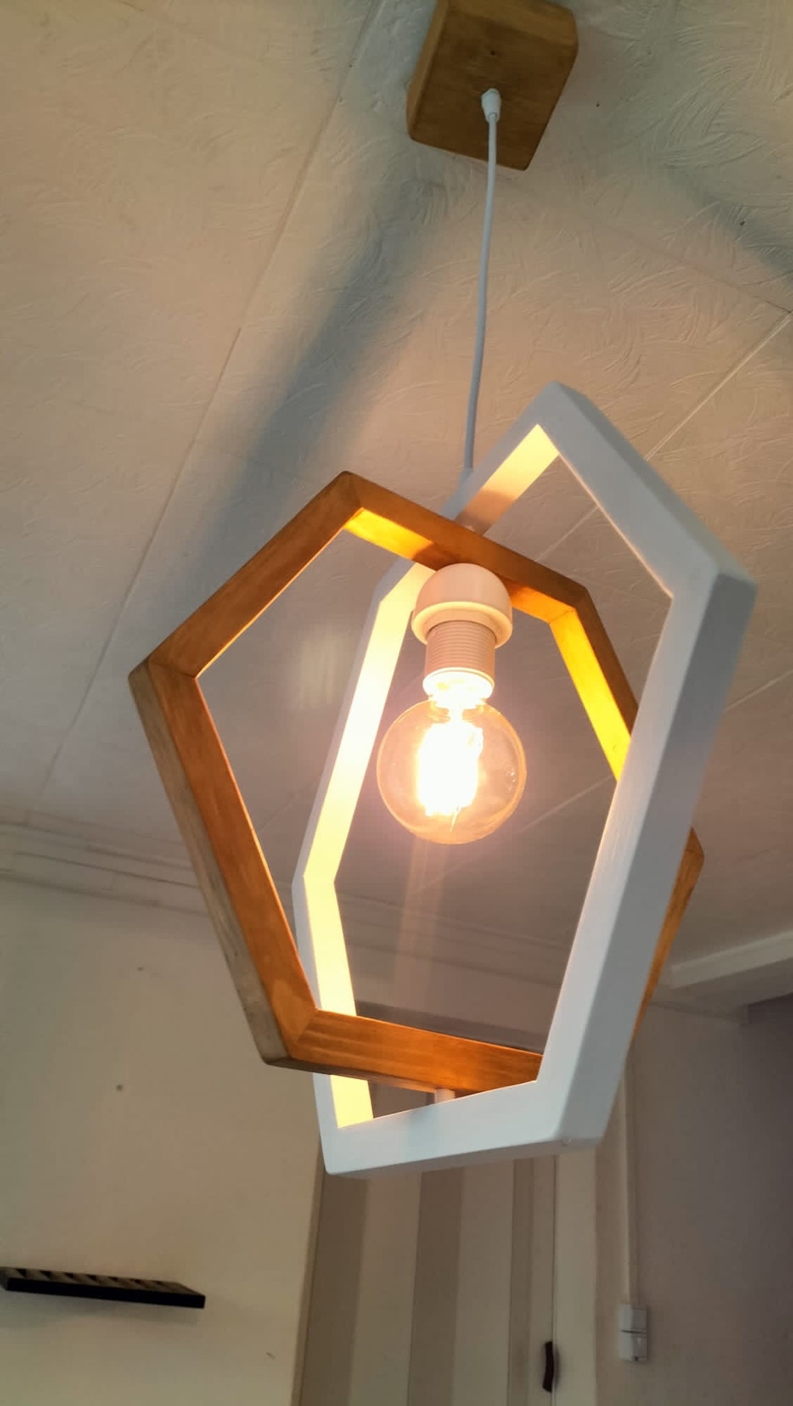 Wooden Rhombus Chandelier, Wooden Pendant Light Fixture, Contemporary ...