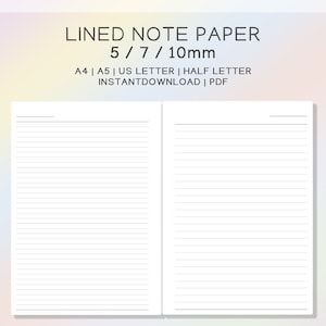Printable Lined Notes Paper Insert Page5mm7mm10mma5a4us | Etsy