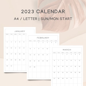 Printable 2023 Monthly Calendar A4/US LETTER Sizeyear at a - Etsy