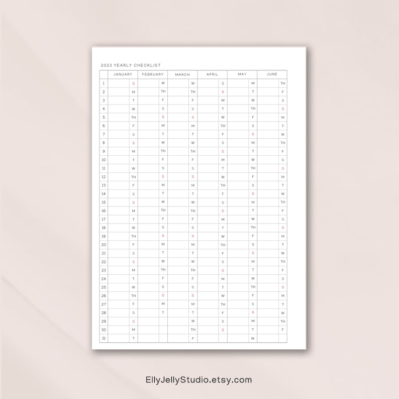 Printable 2024 Yearly Checklist Insert Page,yearly Glance Planner ...