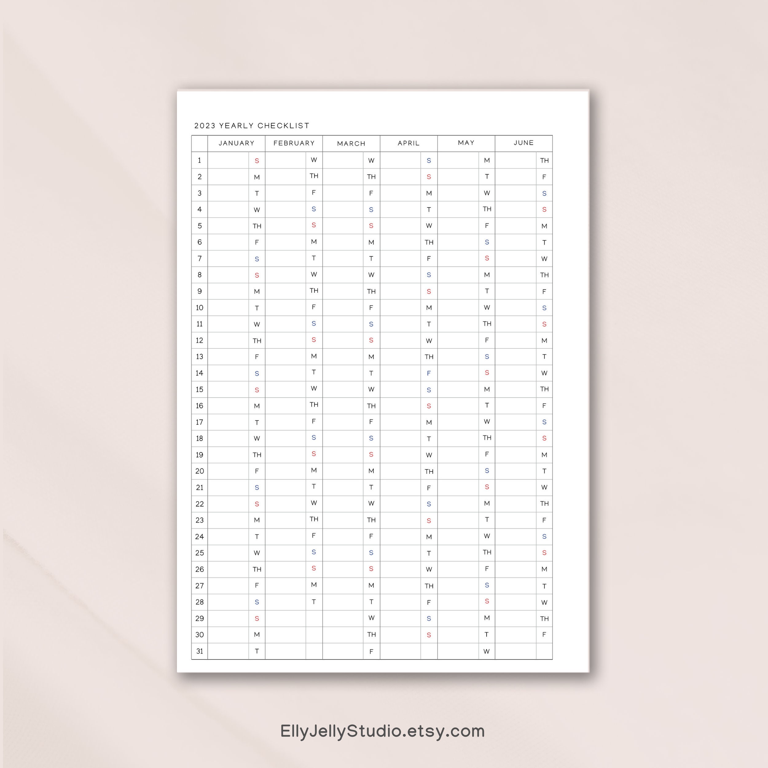 Printable 2024 Yearly Checklist Insert Page,yearly Glance Planner ...