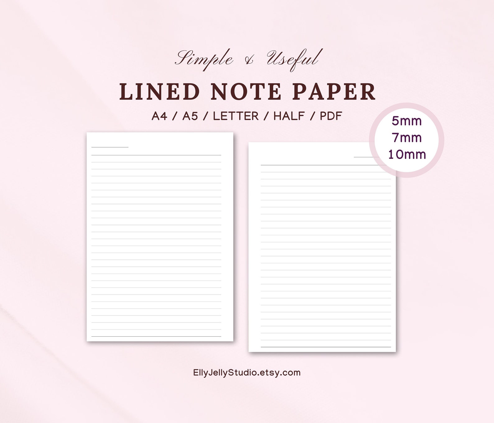 Printable Lined Notes Paper Insert Page,5mm,7mm,10mm,a5,a4,us Letter ...
