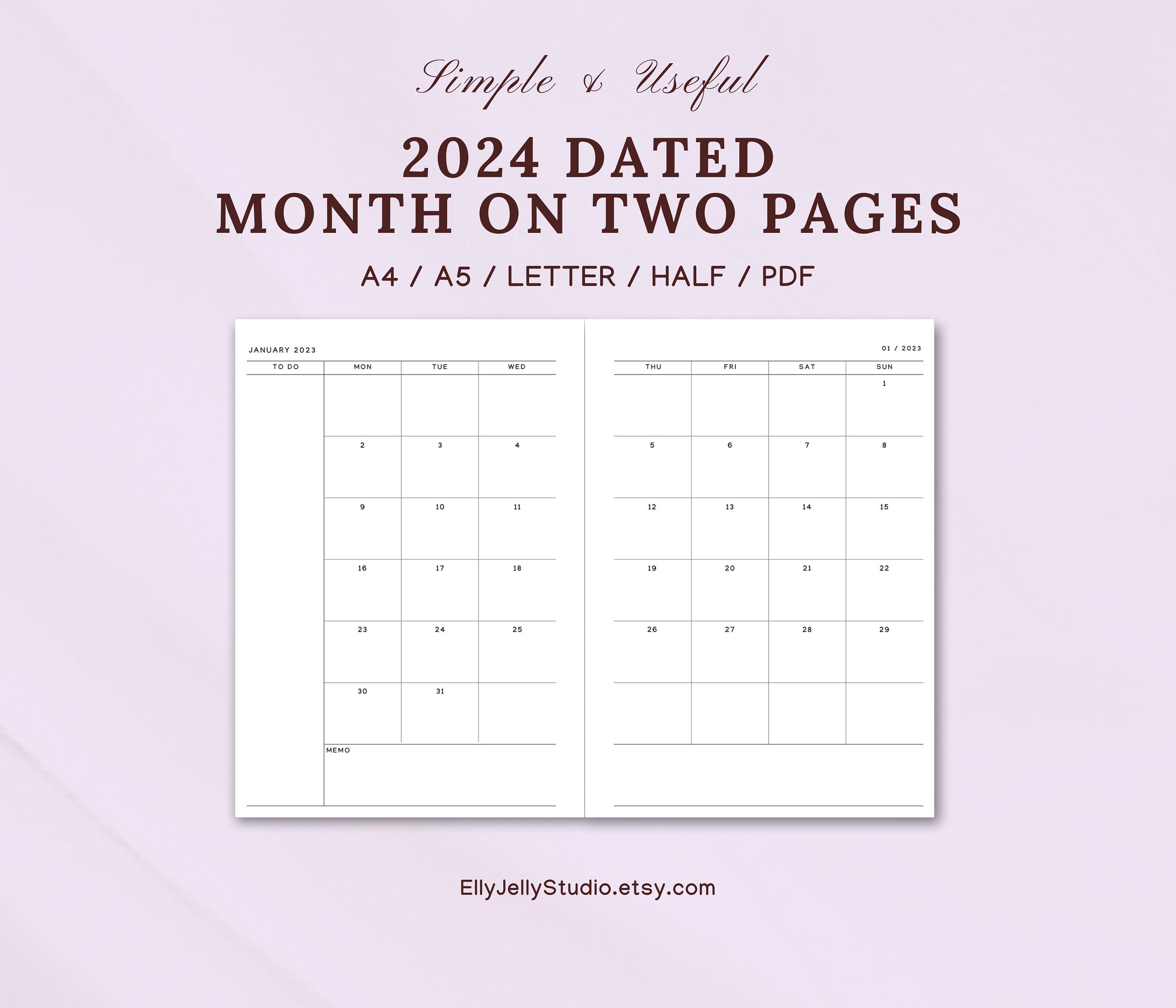 2024 Monthly Planner Insert A5,a4,letter,half,month at a Glance ...