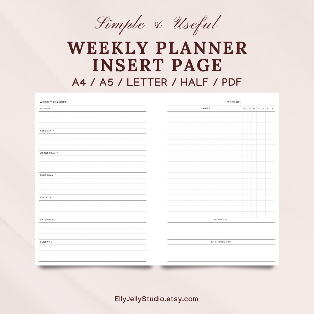 Printable Weekly Planner Insert Pageweekly - Etsy