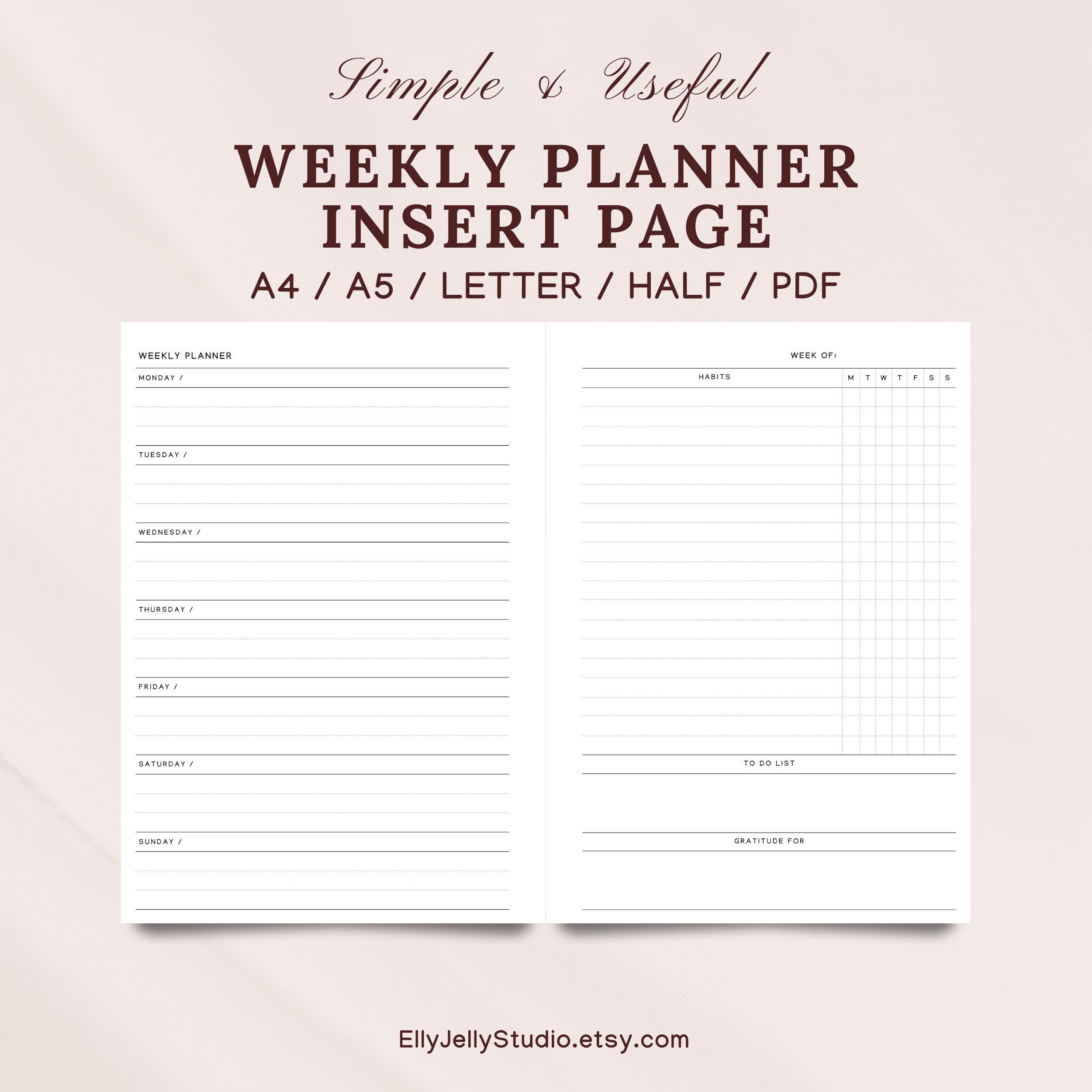 Printable Weekly Planner Insert Pageweekly - Etsy