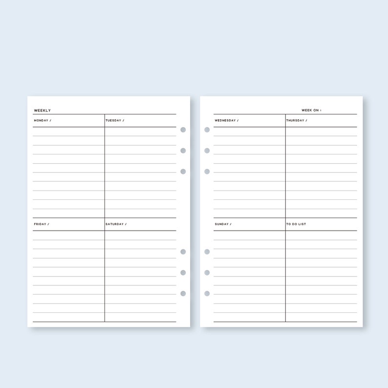 Printable Weekly Planner Insert: Lined Week on Two Pages (PDF) - Etsy