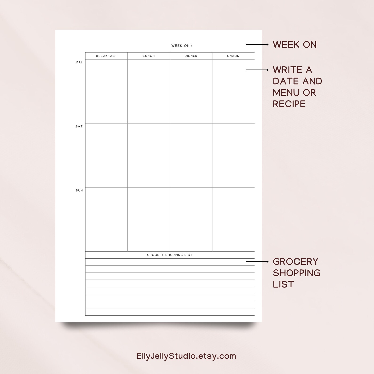 Printable Weekly Meal Planner and Grocery Shopping List,minimalist Meal ...