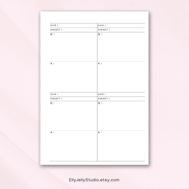 Printable Review Note for Wrong Answer Paper Insert Page,a5,a4,us ...