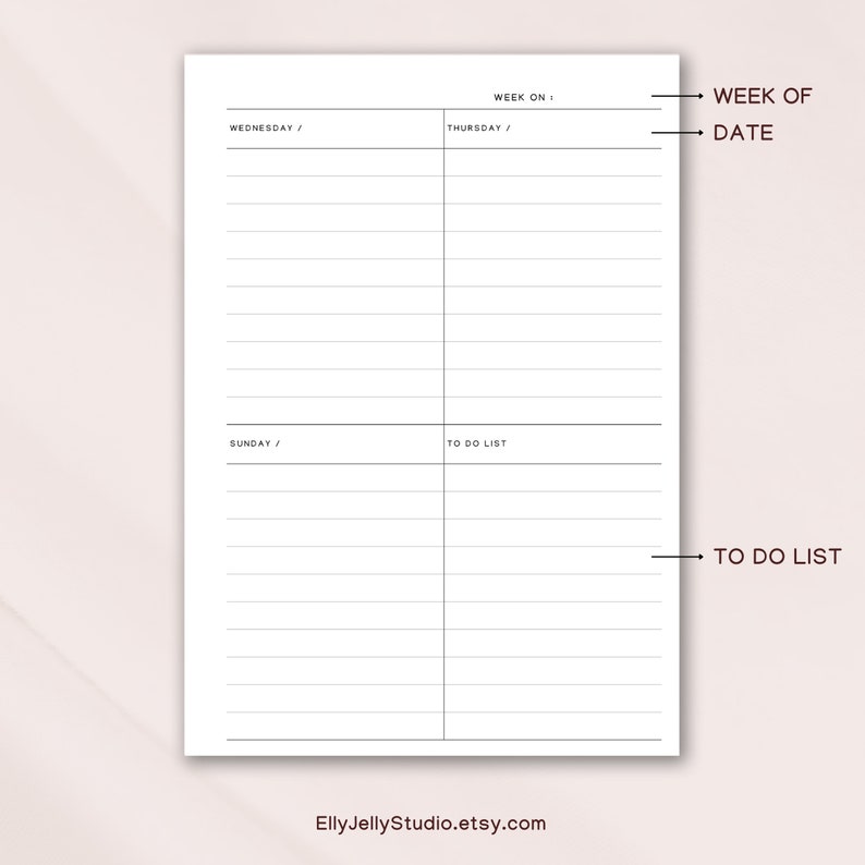 Printable Weekly Planner Insert: Lined Week on Two Pages (PDF) - Etsy