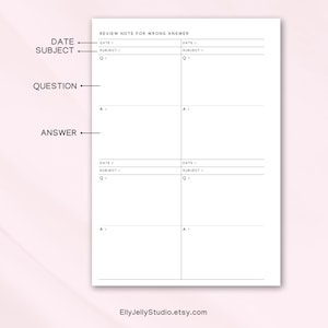 Printable Review Note for Wrong Answer Paper Insert Page,a5,a4,us ...