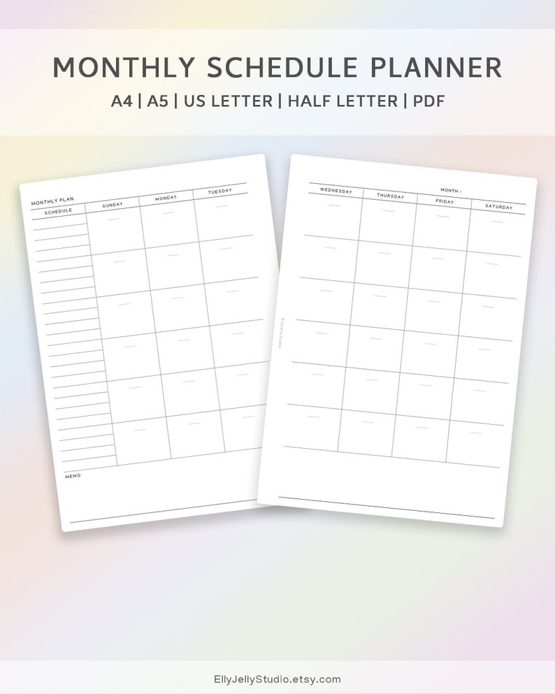 Monthly Schedule Planner Printable A5A4US | Etsy