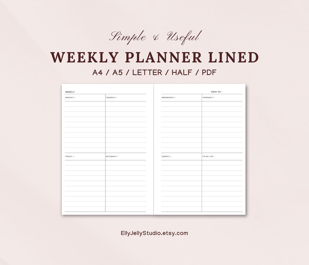 Printable Weekly Planner Insert: Lined Week on Two Pages (PDF) - Etsy