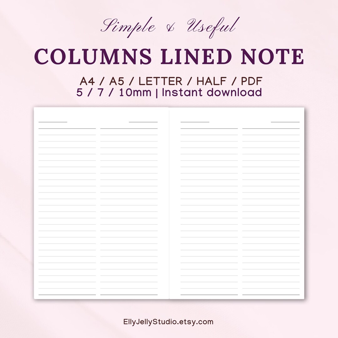 Printable Lined Columns Note Paper Insert - Etsy