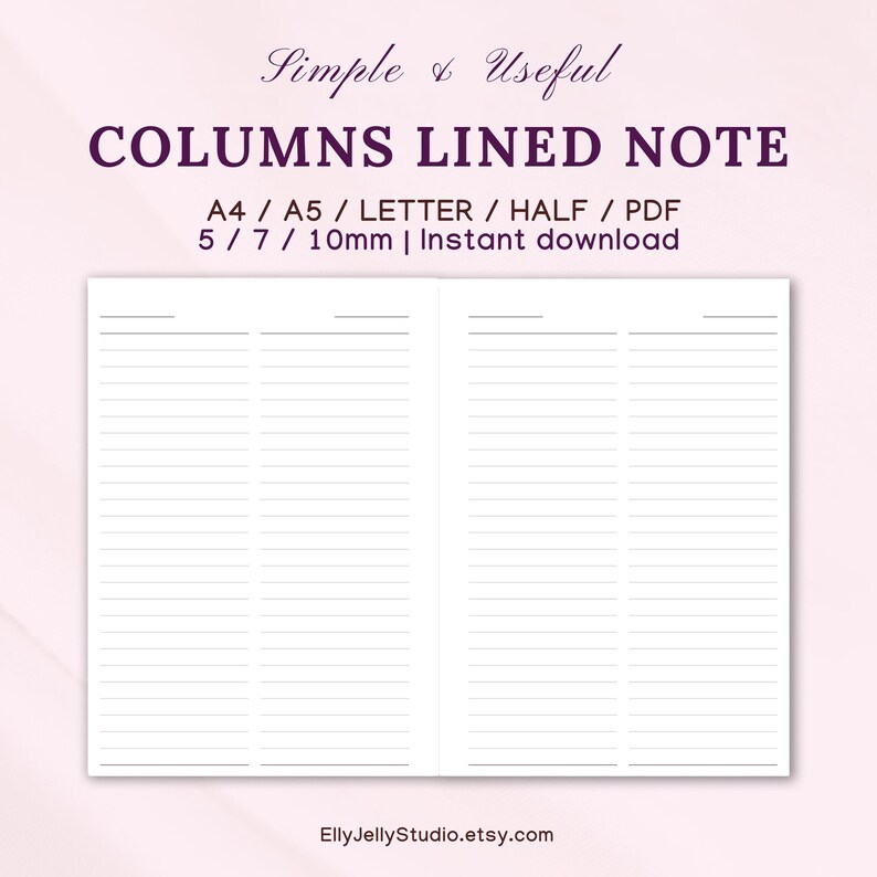Printable Lined Columns Note Paper Insert - Etsy