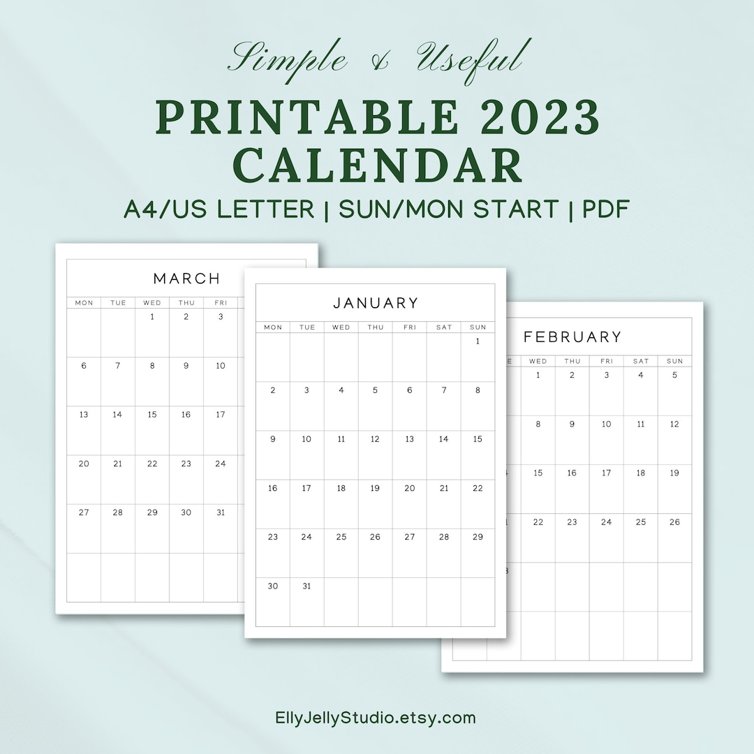 Printable 2023 Monthly Calendar A4/US LETTER Size,year at a Glance ...